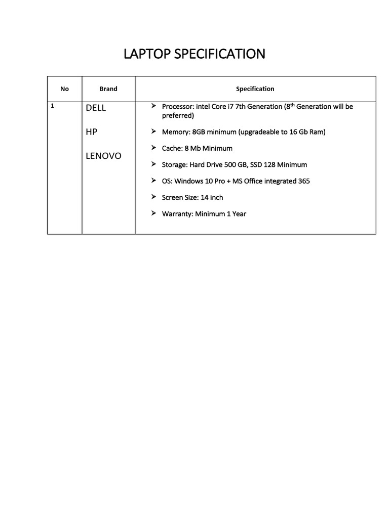 Laptop Specification | PDF