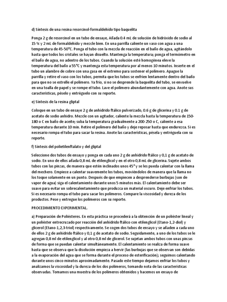 Polimeros Sintesis | PDF | Cloruro | Agua