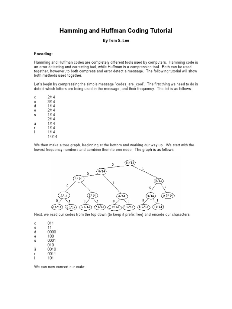 Hamming and Huffman Coding Tutorial: by Tom S. Lee | PDF | Code ...