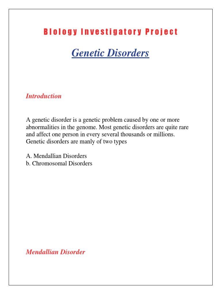 Genetic Disorders: Biology Investigatory Project | Download Free PDF ...