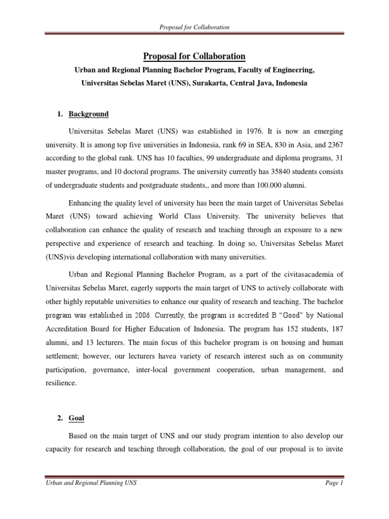 Draft Proposal For Collaboration Plano UNS UTM 1 PDF | PDF | Thesis ...