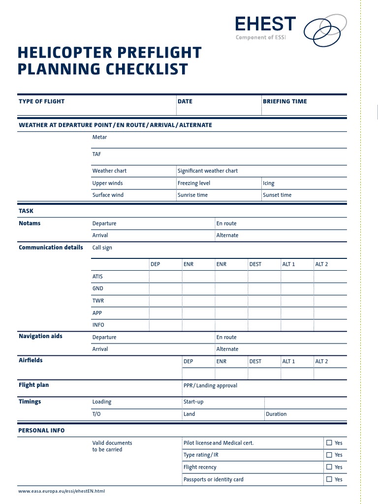 EHEST Pre Flight Planning Checklist | PDF | Instrument Flight Rules ...