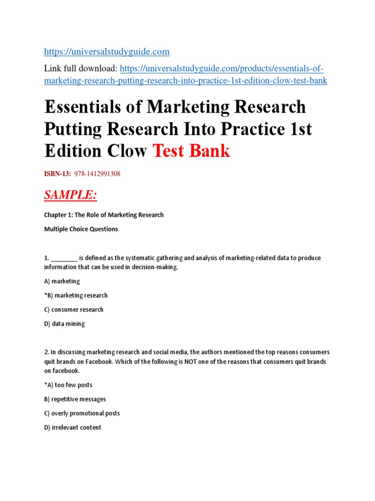 Essentials of Marketing Research Putting Research Into Practice 1st ...