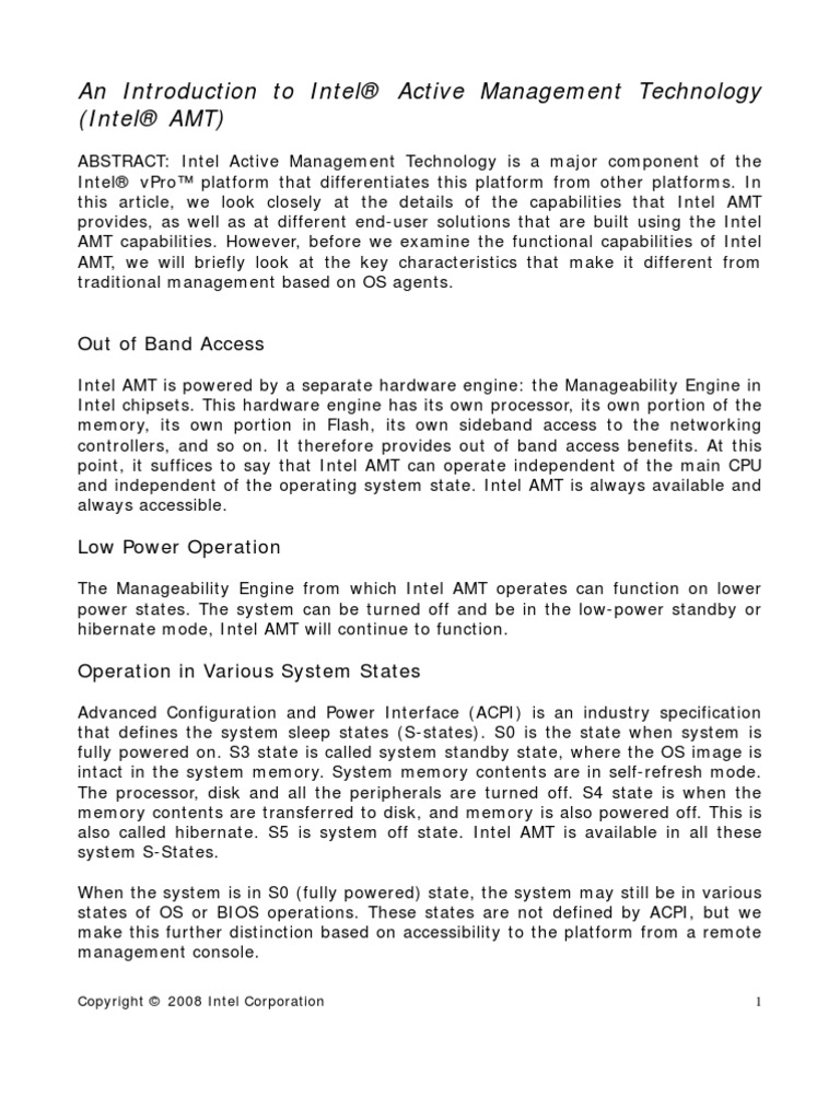 An Introduction To Intel Active Management Technology | PDF | Computer ...