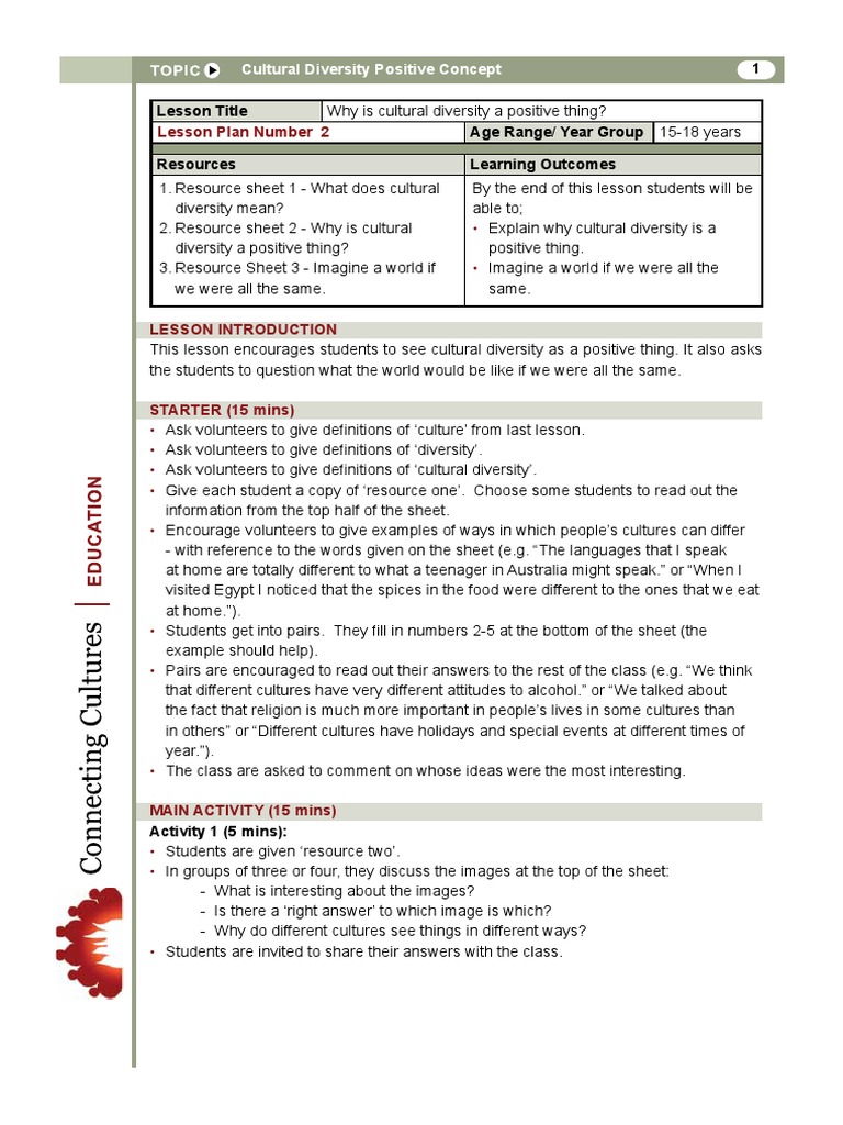 Lesson Cultural Diversity Positive Concept | PDF | Multiculturalism ...