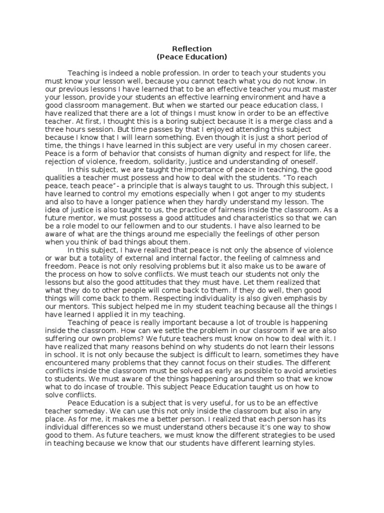 Reflection | Teachers | Peace