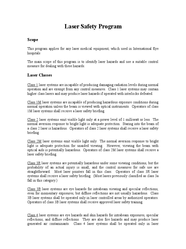 Laser Safety Program: Scope | PDF | Laser | Atomic