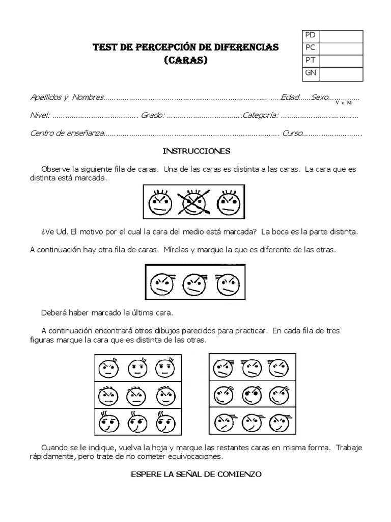 Test de Percepción: Diferencias en Caras | PDF
