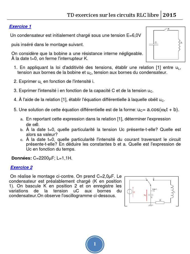 Exercices corrigés sur circuits RLC 2015 | PDF | Condensateur | Tension ...