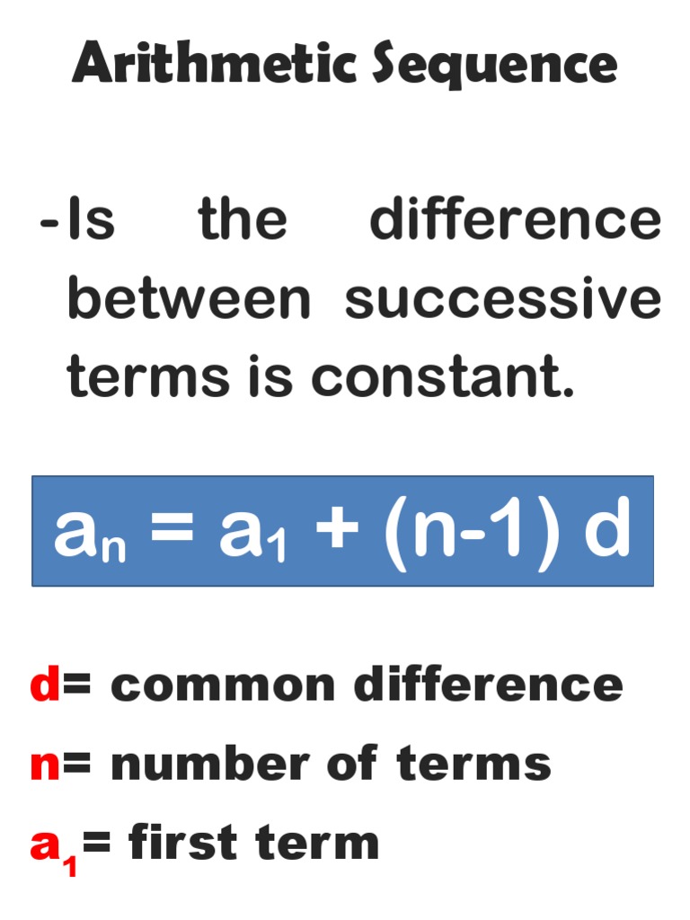 Arithmetic Sequence: - Is The Difference Between Successive Terms Is ...