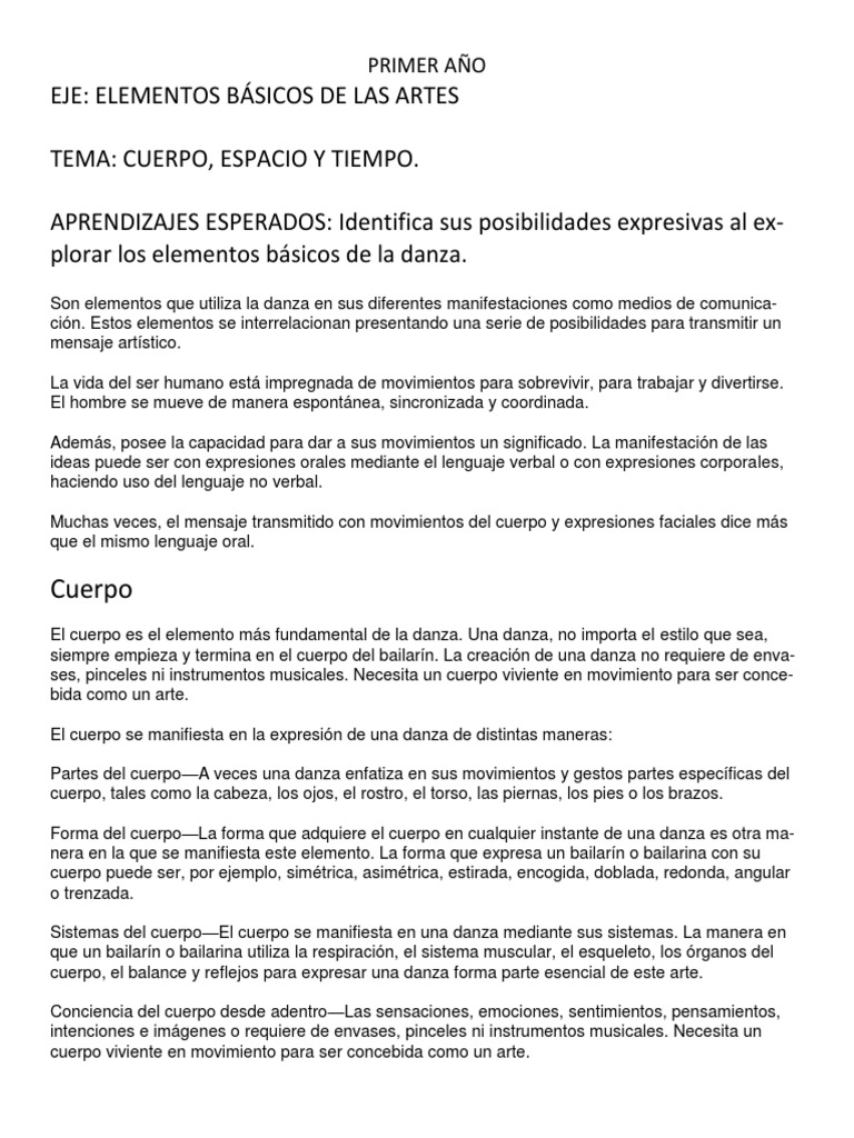 PRIMERO año TEMA 2 APREND 4 Elementos Basicos de La Danza | PDF | Bailes | Ritmo