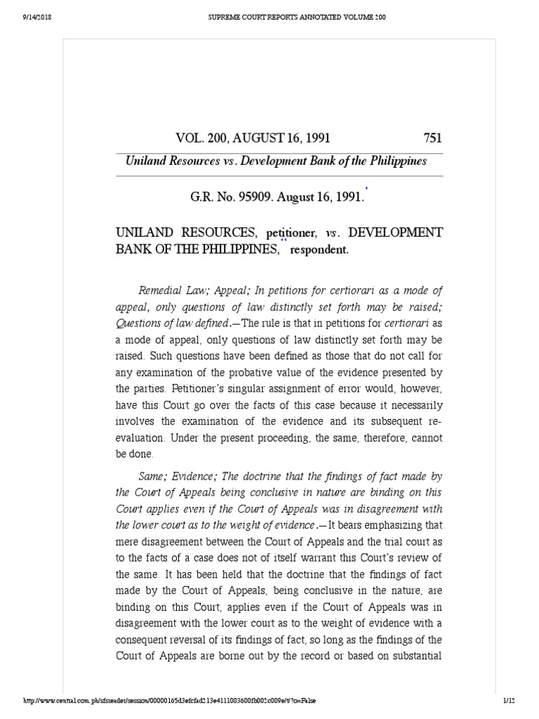 Uniland Resources vs. Development Bank of The Philippines | PDF | Court ...