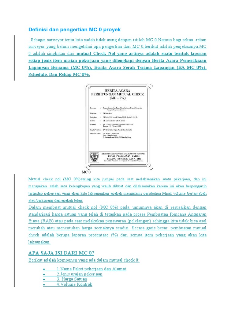 Definisi Dan Pengertian MC 0 Proyek | PDF