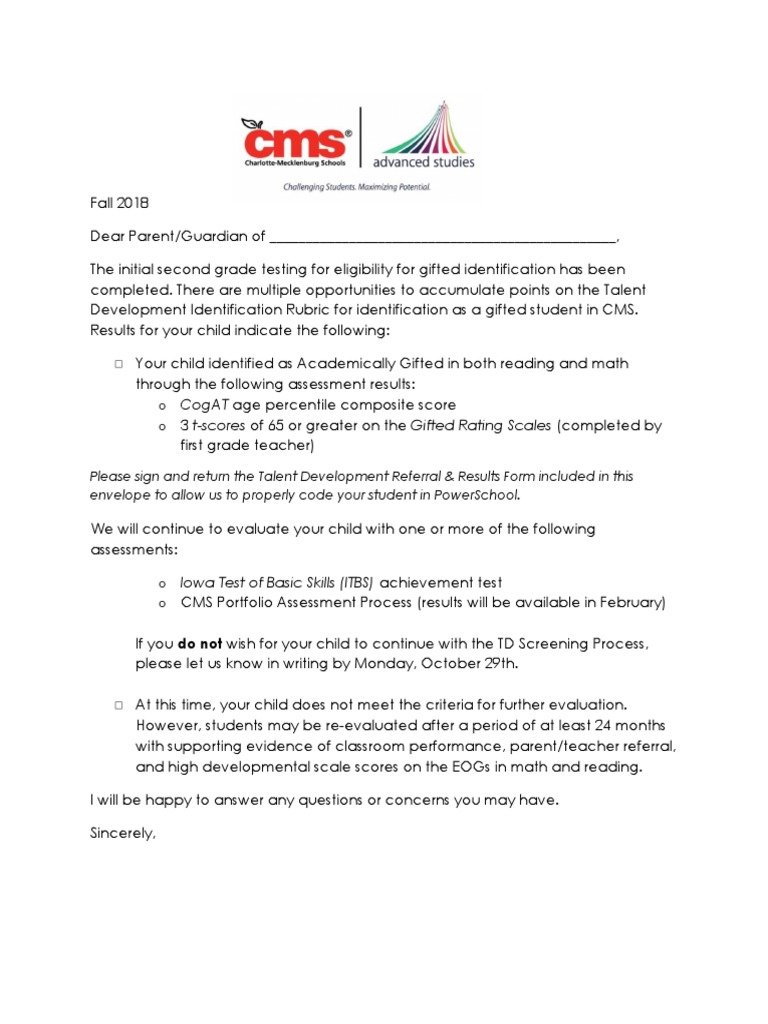Cogat Results Letter | PDF | Intellectual Giftedness | Gifted Education