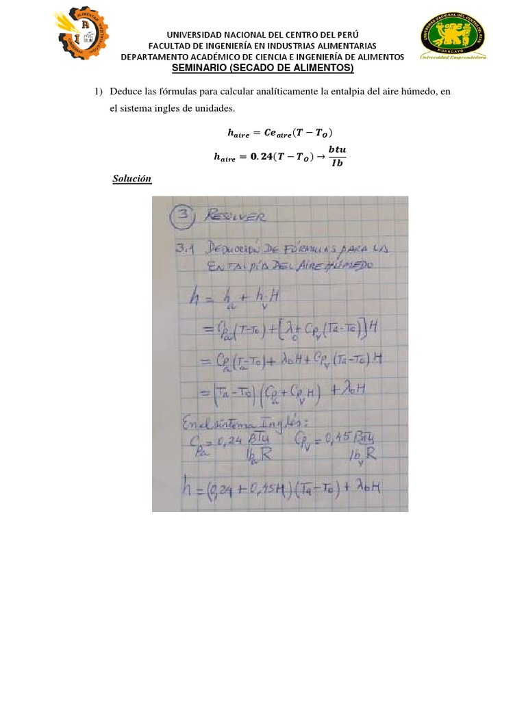 Seminario de Secado Ejer.5,6, 11,13,14 y 15 | PDF | Química Física | Ramas de la termodinámica
