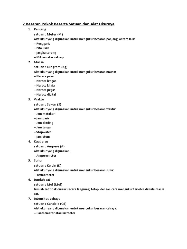 7 Besaran Pokok Beserta Satuan Dan Alat Ukurnya | PDF