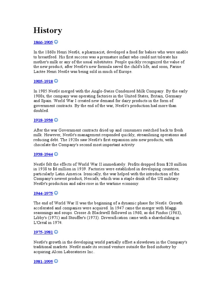 History of Nestle's Company | PDF | Nestlé | Food And Drink