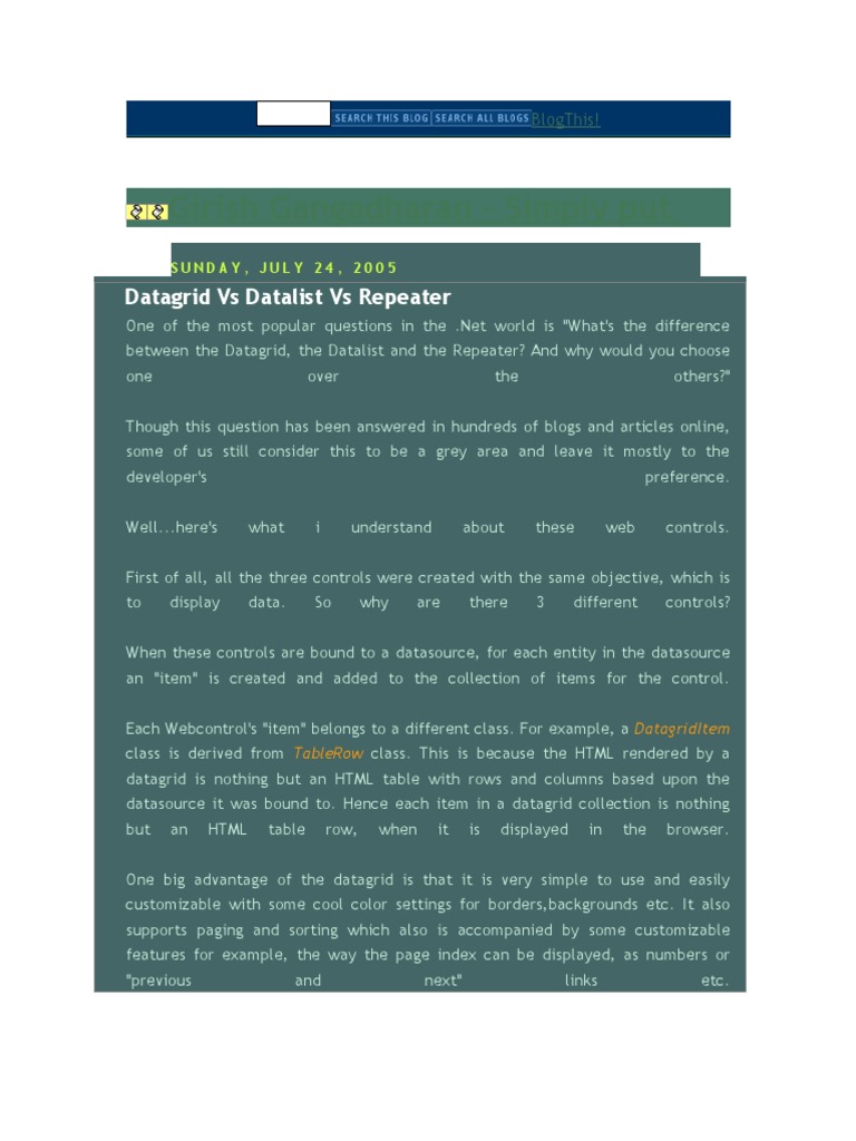 Datagrid vs Datalist vs Repeater | PDF | Html Element | Html