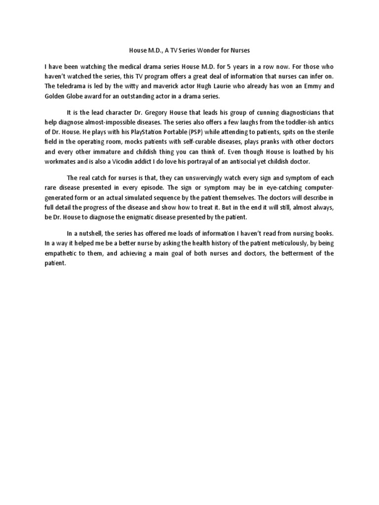 House M.D.: A Guide for Nurses | PDF | Self-Improvement