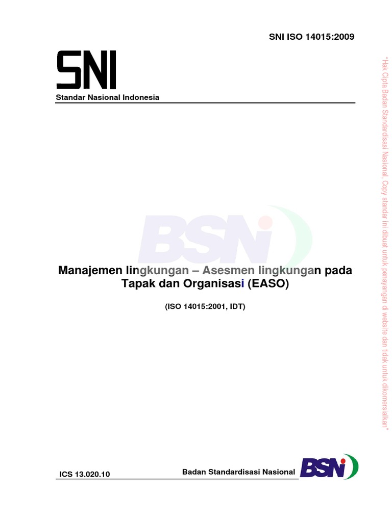 SNI ISO 14015 - 2009 - Asesmen Lingkungan (EASO) PDF | PDF