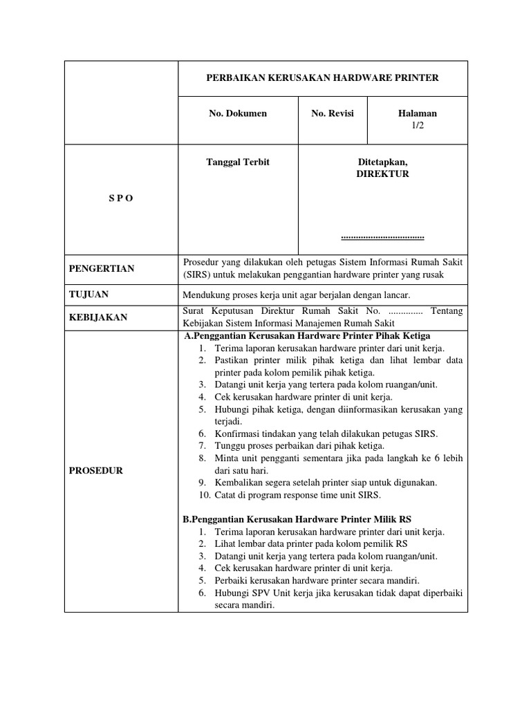 Prosedur Perbaikan Kerusakan Printer | PDF