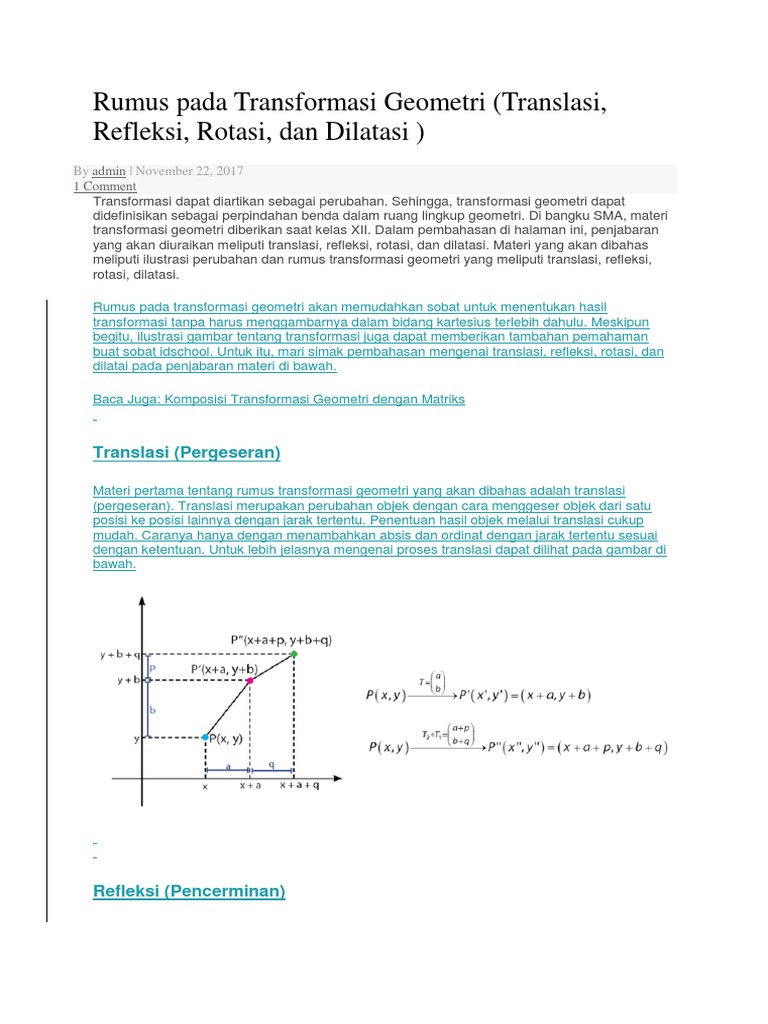 Rumus Pada Transformasi Geometri | PDF