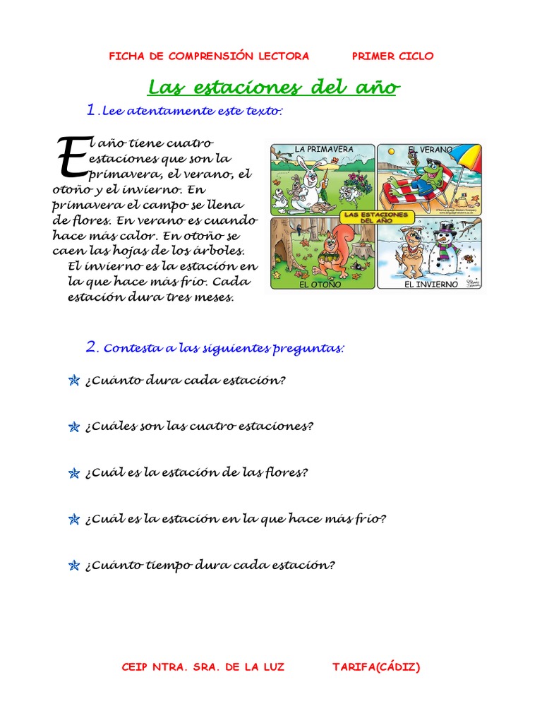 Comprensión Lectora: Estaciones del Año | PDF | Artes del Lenguaje y ...