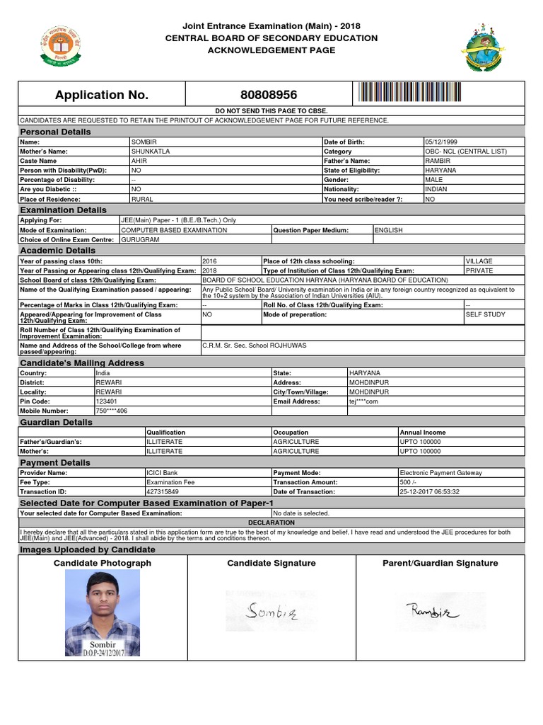 Jee Sample | PDF | Test/Examination