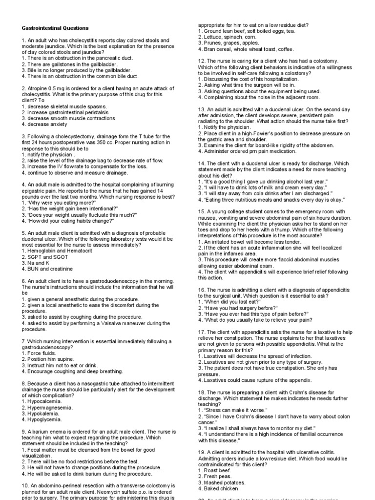 Gastrointestinal Assessment Questions | PDF | Bile | Digestive System