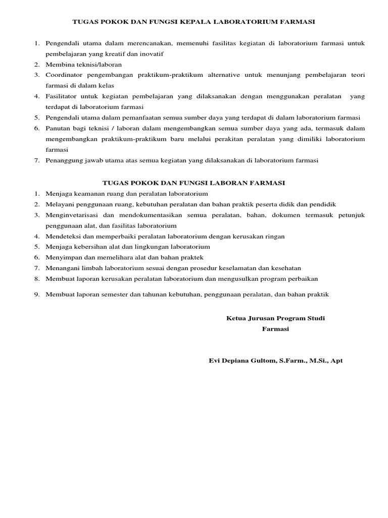 Tupoksi Laboran di Laboratorium Farmasi | PDF