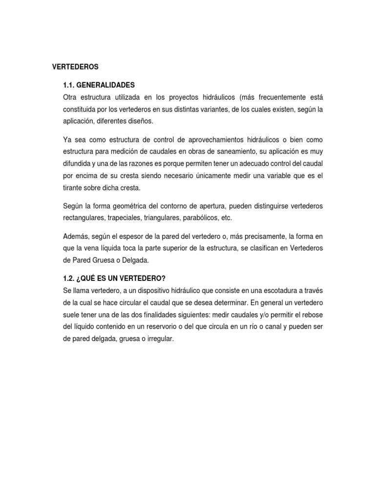 Trabajo de Vertedero Lateral | PDF | Descarga (hidrología) | Movimiento ...