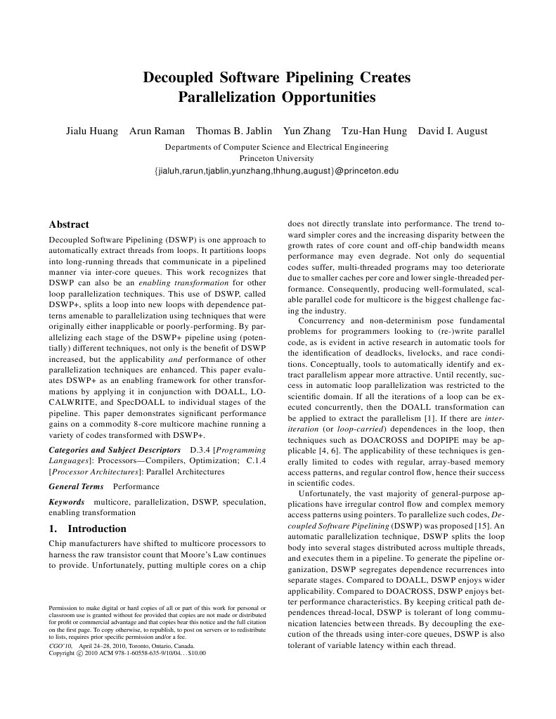 Decoupled Software Pipe Lining Pdf Parallel Computing Multi Core 3909