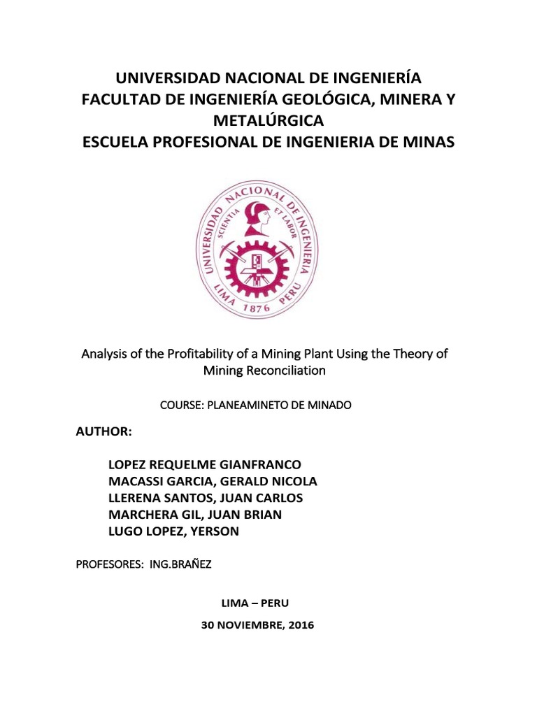 Analysis of The Profitability of A Mining Plant Using The Theory of ...