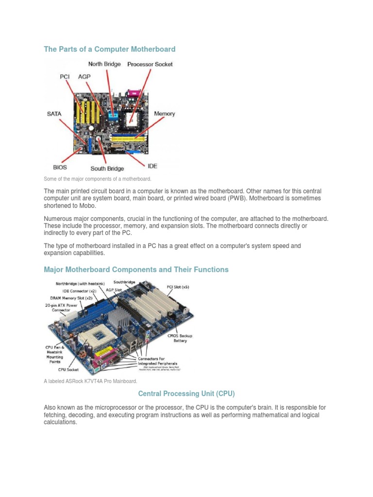 The Parts of A Computer Motherboard | PDF | Bios | Computer Data Storage