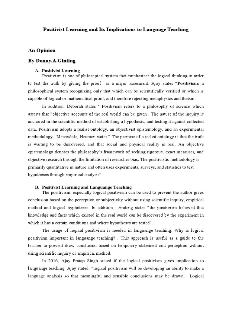 Analisis Logical Positivism | PDF | Positivism | Reality