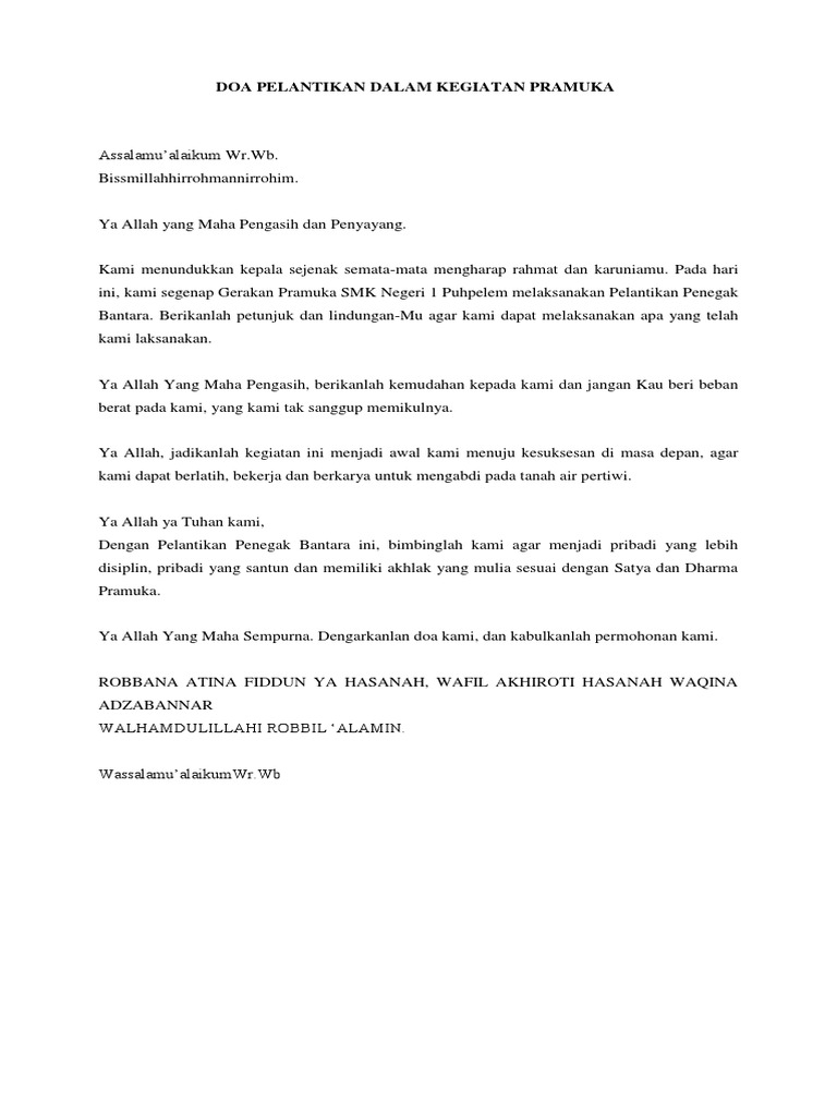 DOA PELANTIKAN Kegiatan Pramuka | PDF