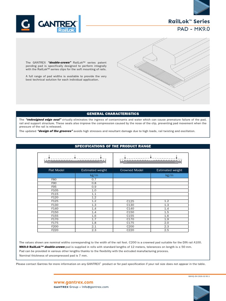 Gantrex Mk90 Raillok Pad Data Sheet Metric | PDF | Stress (Mechanics ...