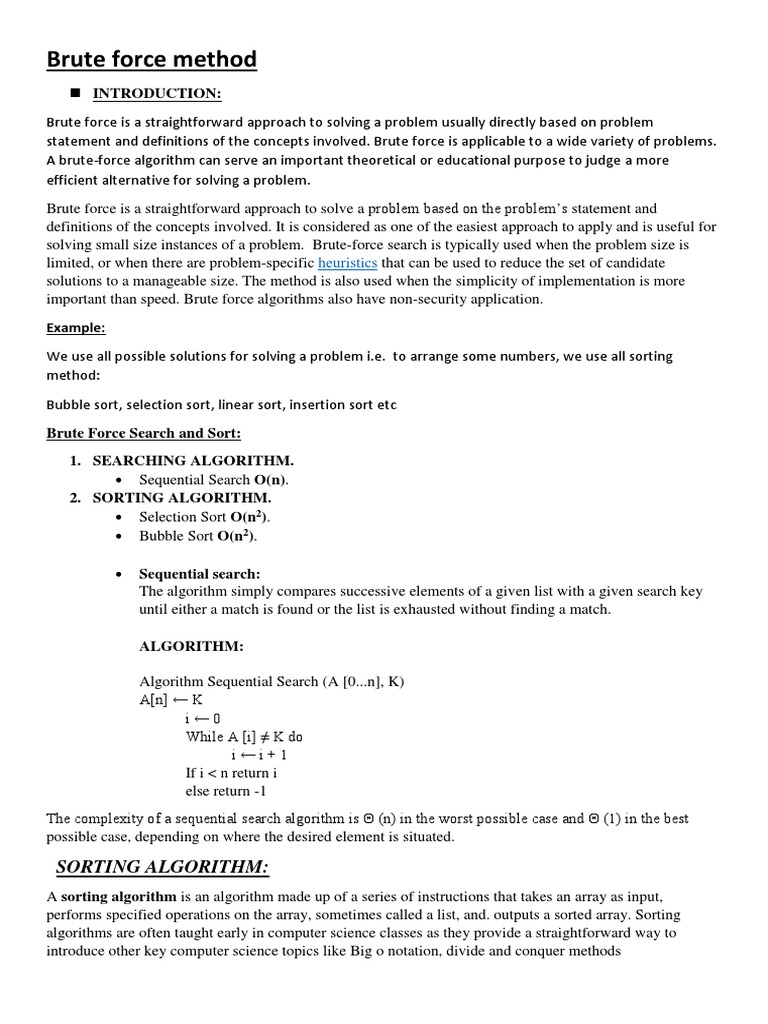 Brute Force Method: Example | PDF | Discrete Mathematics | Algorithms And Data Structures