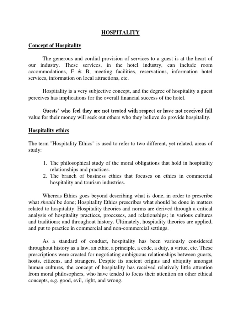 Concept of Hospitality | PDF | Business Ethics | Employment
