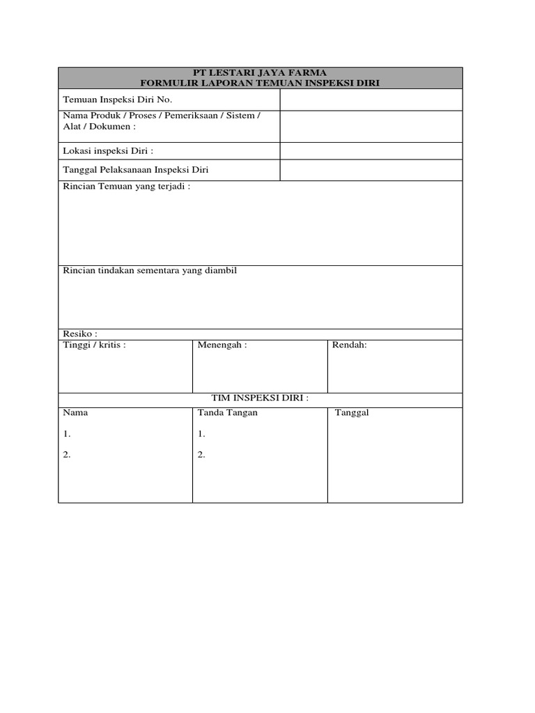 Form Lap Temuan Inspeksi Diri | PDF