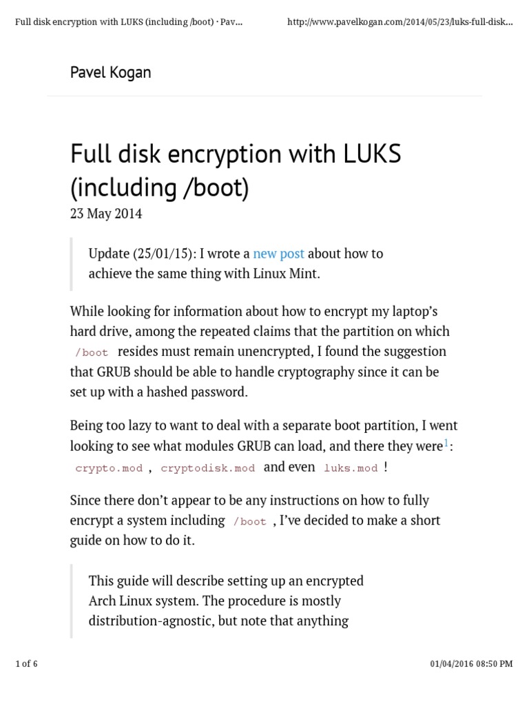 Full disk encryption with LUKS (including /boot) | PDF | Key ...