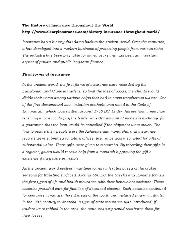Evolution of Global Insurance History | PDF | Insurance | Underwriting