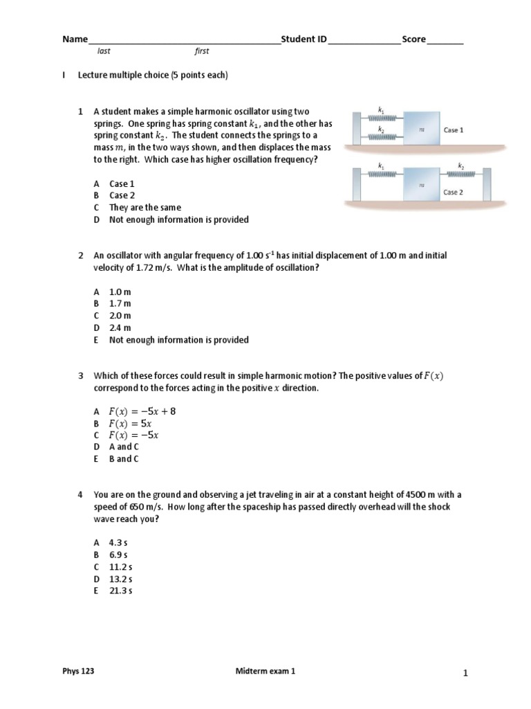 Physics Midterm Exam Questions | PDF | Amplitude | Frequency
