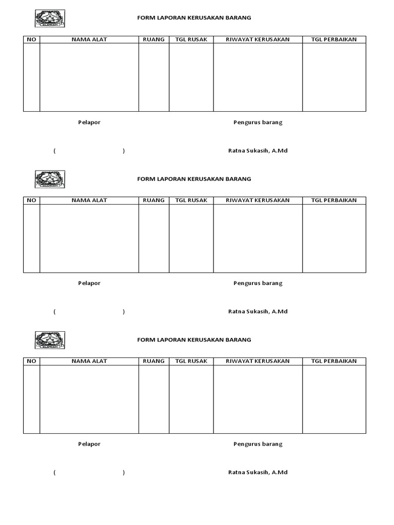 Form Laporan Kerusakan Barang | PDF