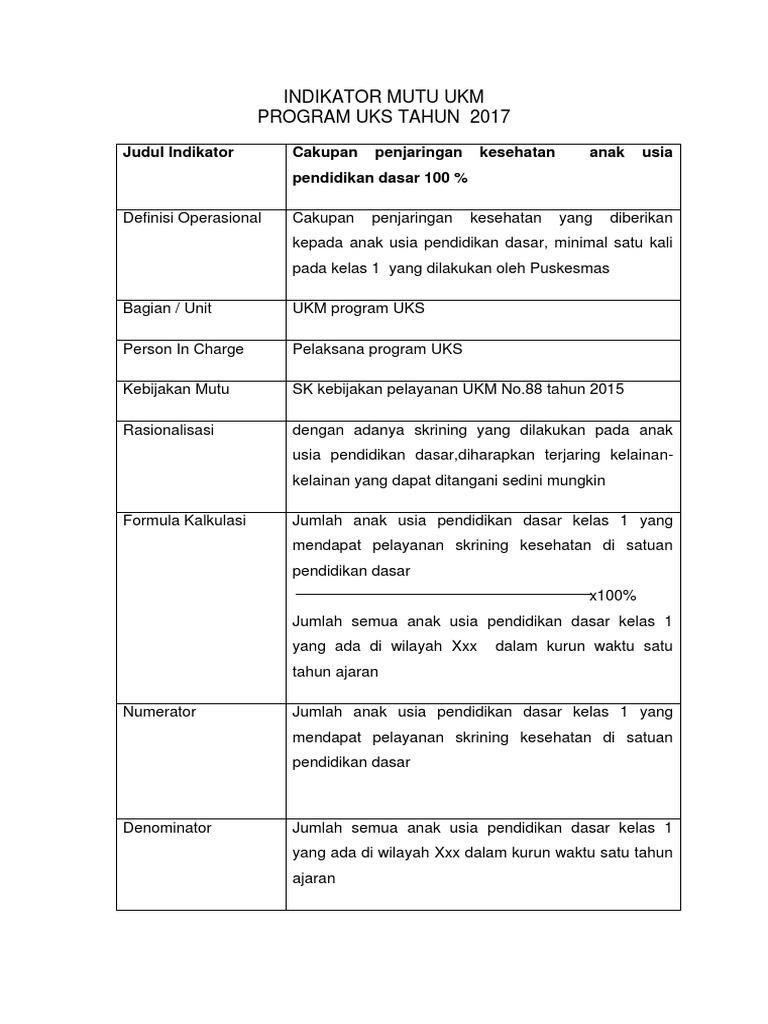 Judul Indikator UKS | PDF
