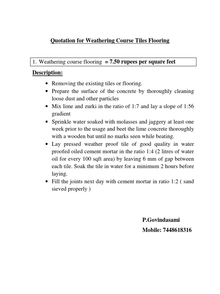 Quotation For Weathering Course Tiles Flooring | PDF
