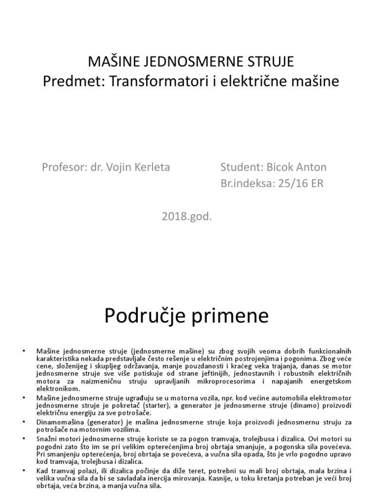 Mašine Jednosmerne Struje Prezentacija | PDF