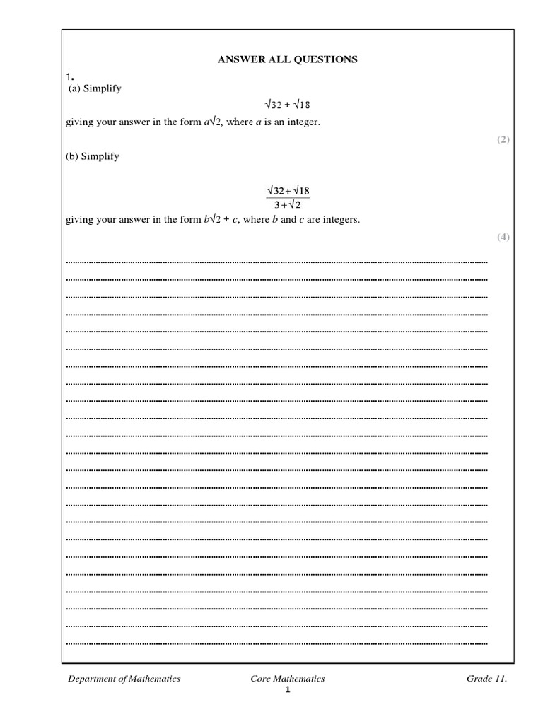 C3 School Exam Paper | PDF | Elementary Mathematics | Mathematical Objects