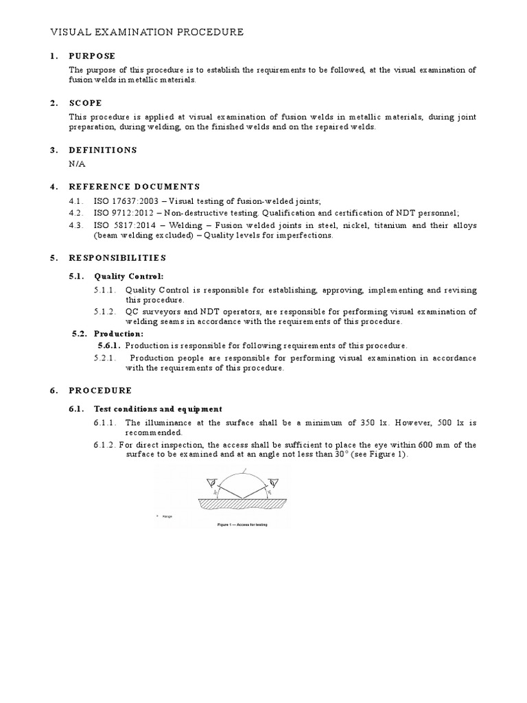 Visual Examination Procedure: 1. Purpose | Nondestructive Testing | Welding