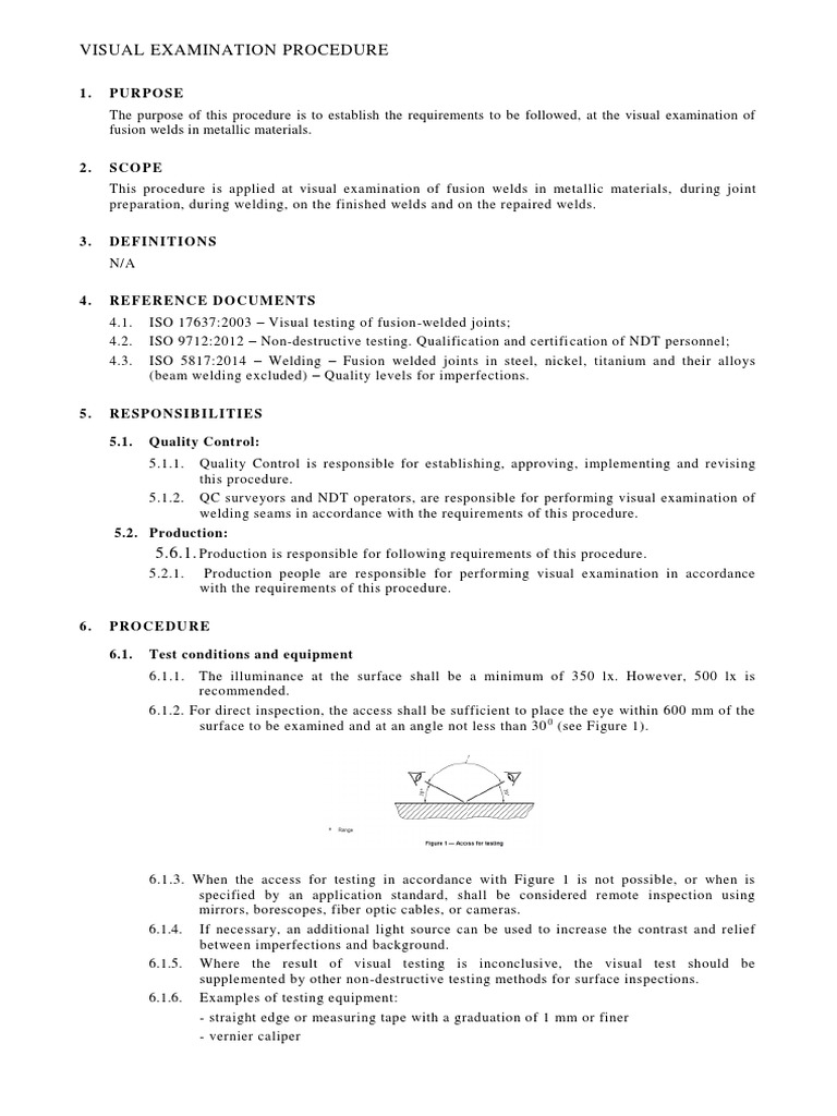 Visual Examination Procedure: 1 - Purpose | PDF | Nondestructive ...